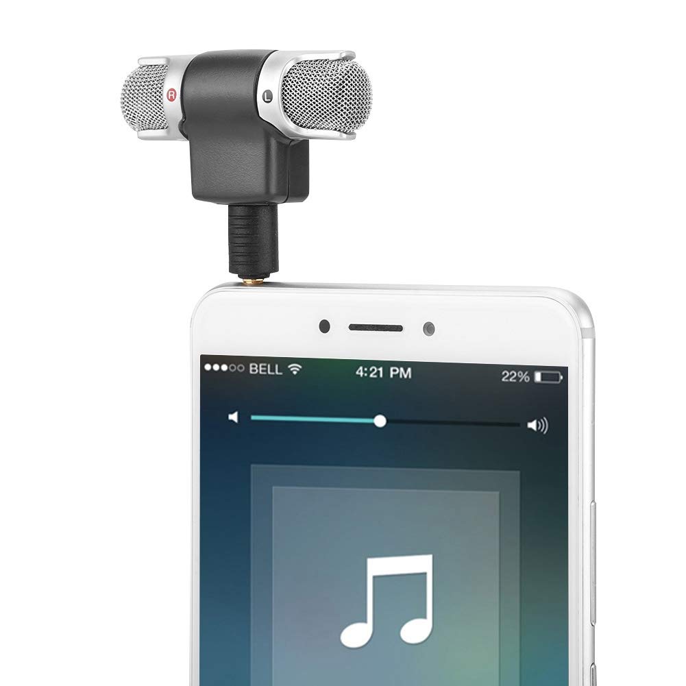 ASHATA Mini Microphone, 3.5mm Jack Mini Mic Digital Stereo Microphone Portable Professional Handheld External Microphone Angle Adjustable for Mobile Phone, PC and Recorder