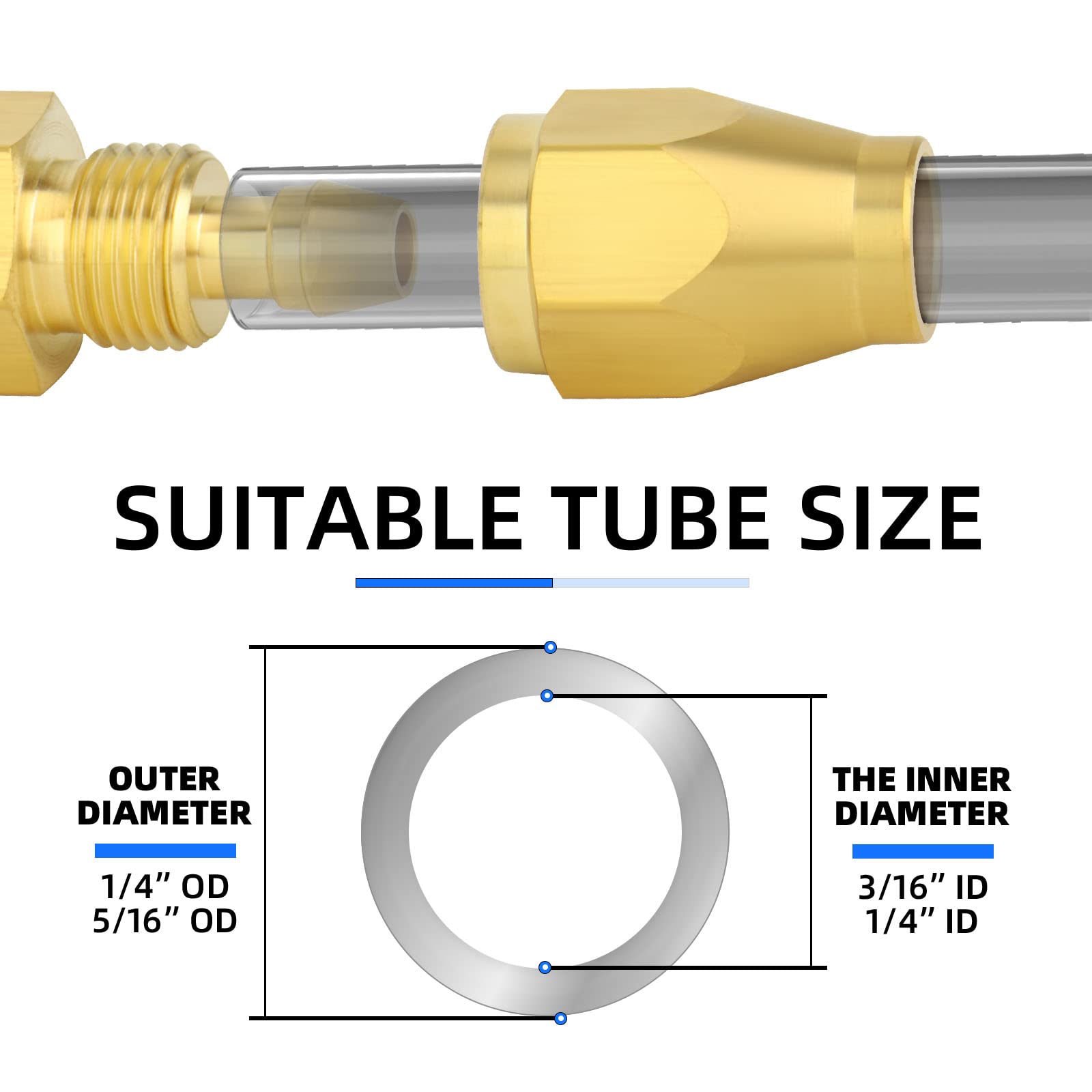 ChillWaves Brass Pneumatics Reusable Replacement Fitting,Hose-End Repair Fitting 1/4" ID Hose(1/4" Barb)x 1/4" NPT Rigid(5-PACK)
