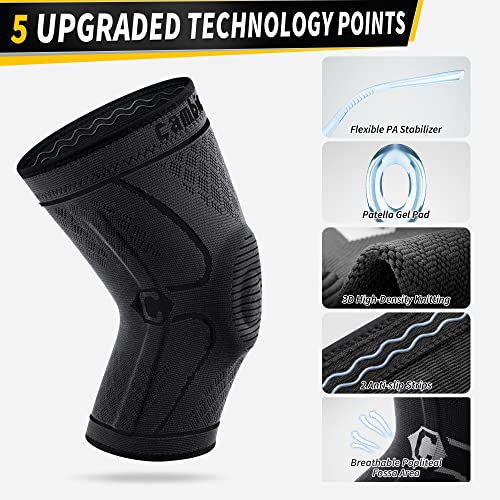CAMBIVO Knee Braces for Knee Pain, 2 Pack Knee Compression Sleeves, Knee Support with Side Stabilizers & Patella Gel Pad for Workout, Knee Pain Relief, Arthritis(X-Large, STS-Black)
