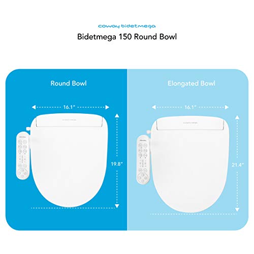 Coway Bidetmega 150 Smart Electronic Bidet Seat with Innovative i-WAVE Technology (For Rounded Toilet Bowl), Bidetmega 150R, White