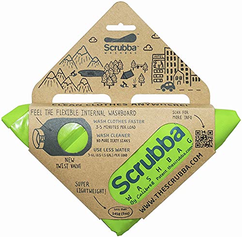 Scrubba Portable Wash Bag β Foldable Hand Washing Machine for Hotel and Travel β Light and Small Eco-friendly Camping Laundry Bag for Washing Clothes Anywhere Green Green 6.3" x 2.4" x 2.4"