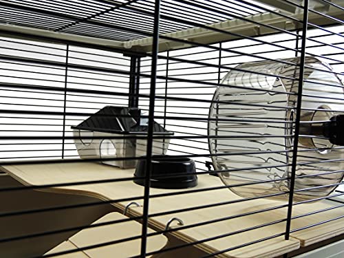 Little Friends Grosvenor Rat and Hamster Cage with Wooden Shelf and Ladder, Large, 77 x 47 x 36 cm, Silver/ Black