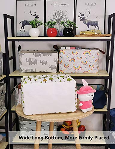 QUEENLALA Rectangular Laundry Hamper/Foldable Nursery Laundry Basket for Organizing/Storage Bin Baskets/Children Toy Office Bedroom/Toy Bin Closet Shelf Baskets(Rec-Green forest)