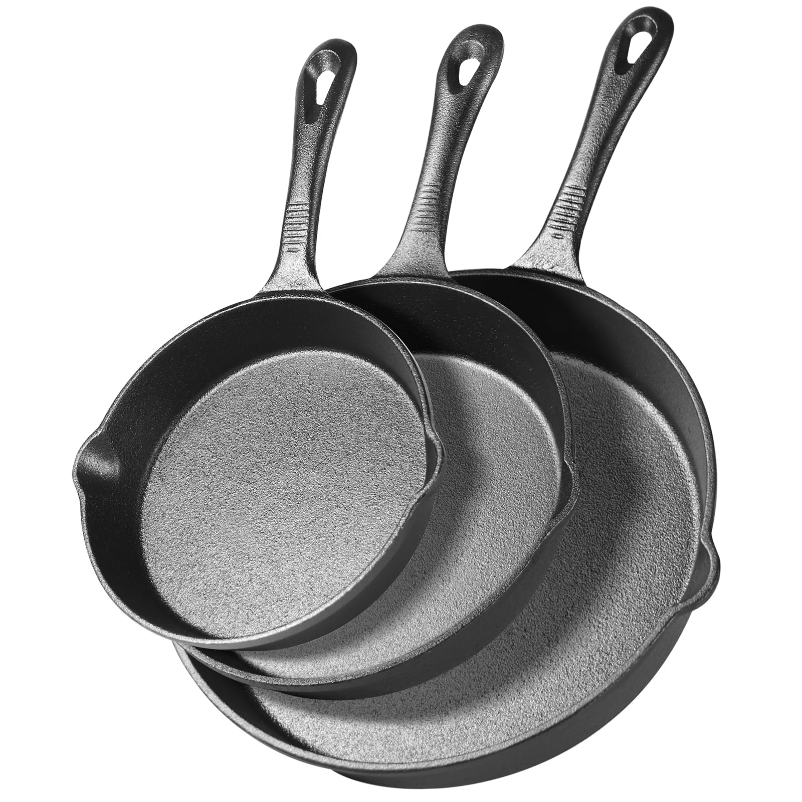 CherHome Cast Iron Skillets 3 Piece,Pre-Seasoned Cast Iron Frying Pan,Cast Iron Fry Pan Skillet Set Includes 6.5in,8in,10in Pans,Ideal for Use on any Type of Cooktop,Oven Safe
