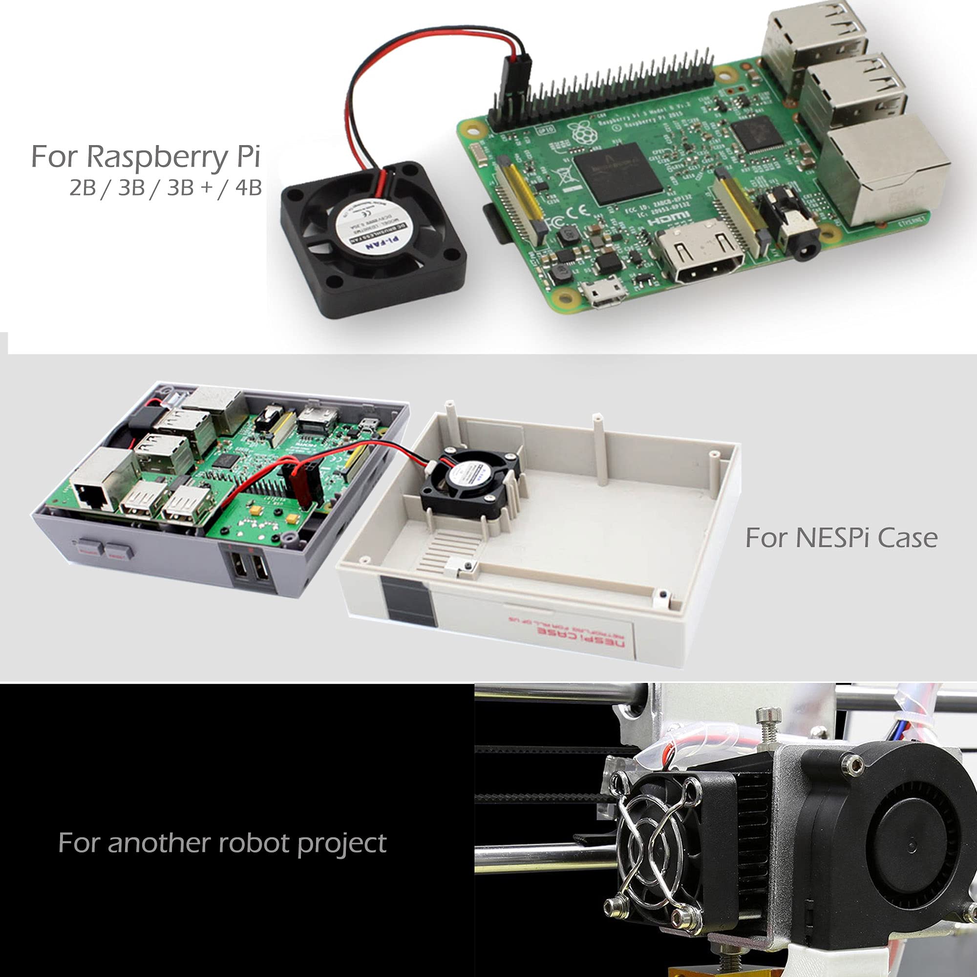 Raspberry Pi 4 Fan, iUniker Raspberry Pi Cooling Fan 30x30x7mm Brushless CPU Cooling Fan for Raspberry Pi 4 Model B, 3 B+, Pi 3, Pi 2, Pi 1 B+, RetroFlag NESPI Case(2-Pack)
