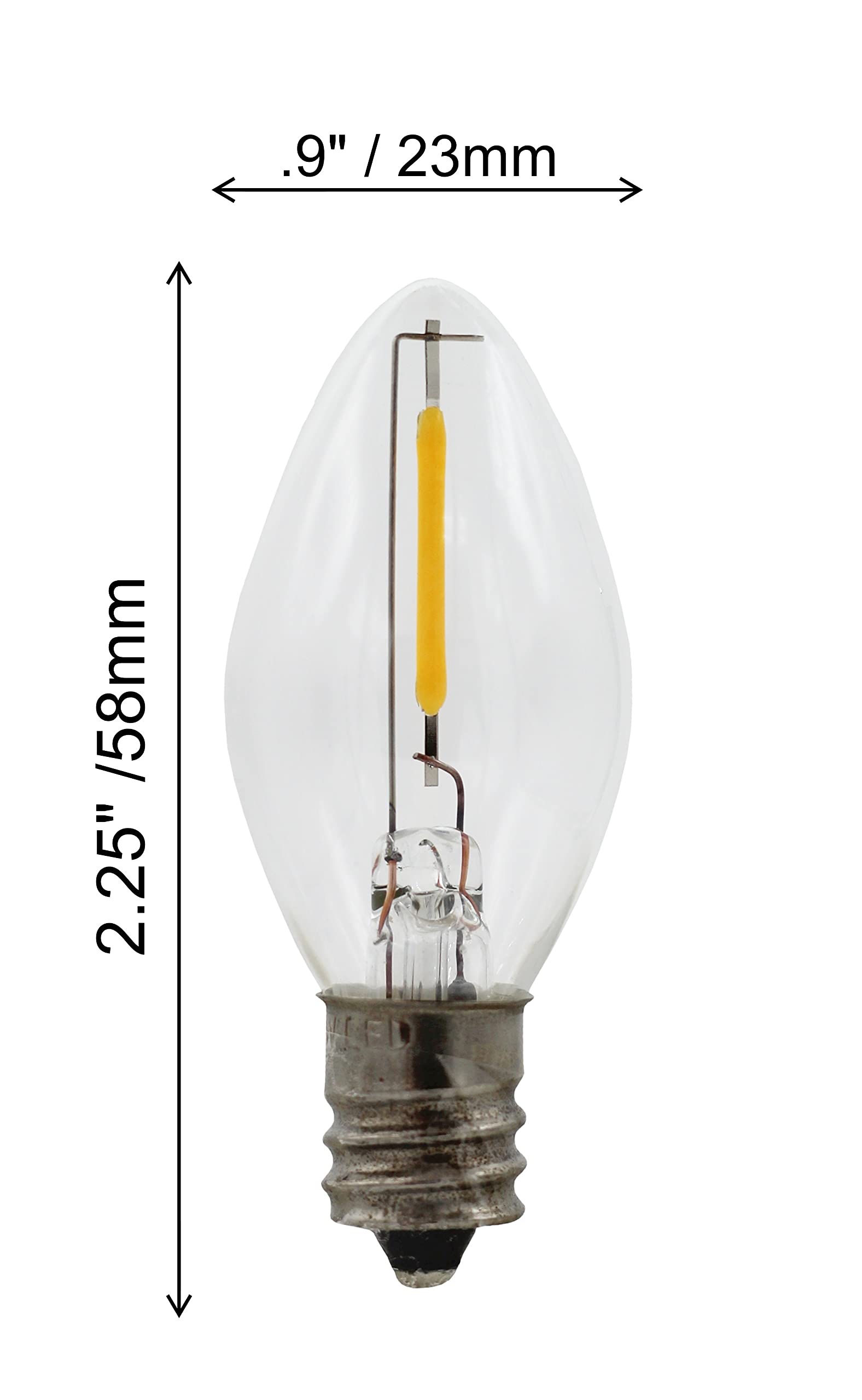 Creative Hobbies LED Night Light Bulbs, 4W 5W 6W 7W Incandescent Equivalent, C7 Candelabra Base, Indoor and Outdoor Christmas Light Strings, Electric Window Candles, Night Lights (25)
