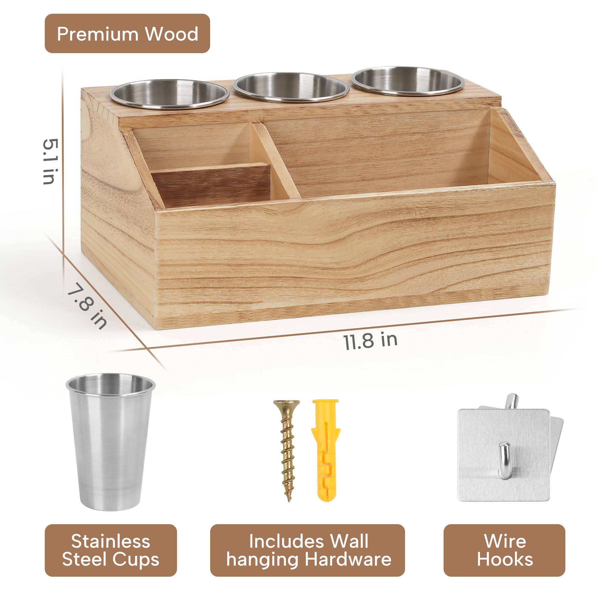 Sofiniks Wooden Hair Tool Organizer, Blow Hair Dry and Straightener Holder, Curling Iron Holder, Flat Iron Holder, Styling Tools Dryer Organizer Storage for Bathroom Vanity Countertop