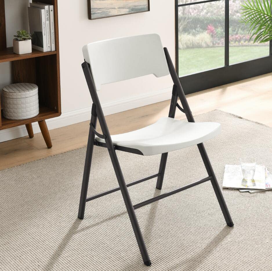 Living and More Commercial Folding Chair, Ergonomic Swiveling Back, Indoor Outdoor Use, 350-Pound Capacity, 1 Pack, White