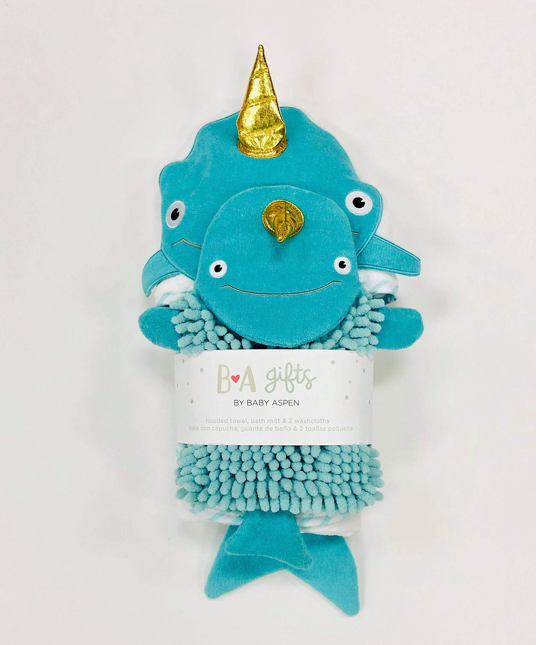 Baby Aspen Four-Piece Narwhal Bath Gift Set, Blue, One Size, BA14113NA