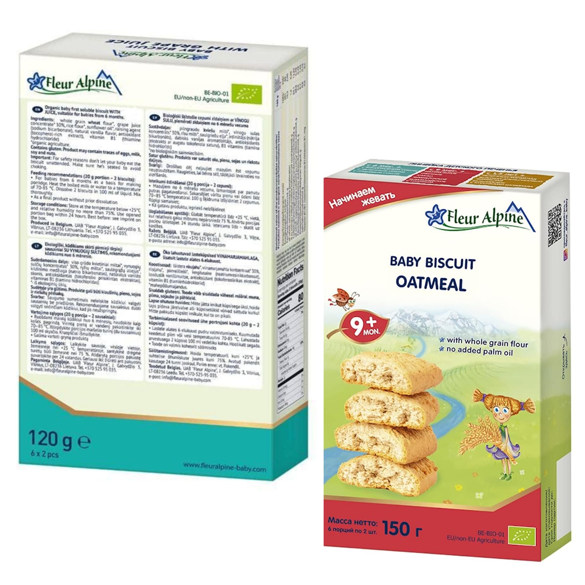 Baby Cookies with Juice, No additives, Non GMO, 6+ months TWO PACK by Fleur Alpine 10.6 total (5.3oz each), plus MODOVIK Shopping List Bundle (BABY BISCUIT MULTIPACK)