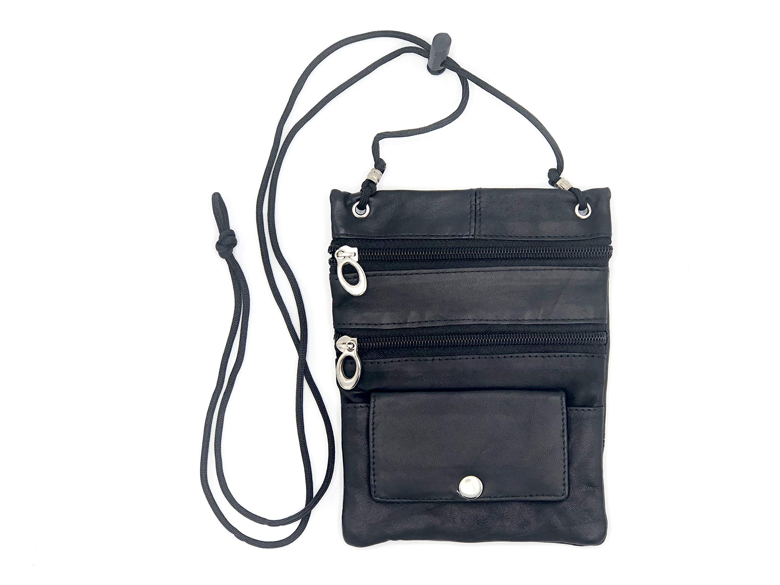 Goson Leather Purse Organizer Shoulder Bag 4 Pocket Micro Handbag Travel Wallet - 2 Pack (Black & Red)