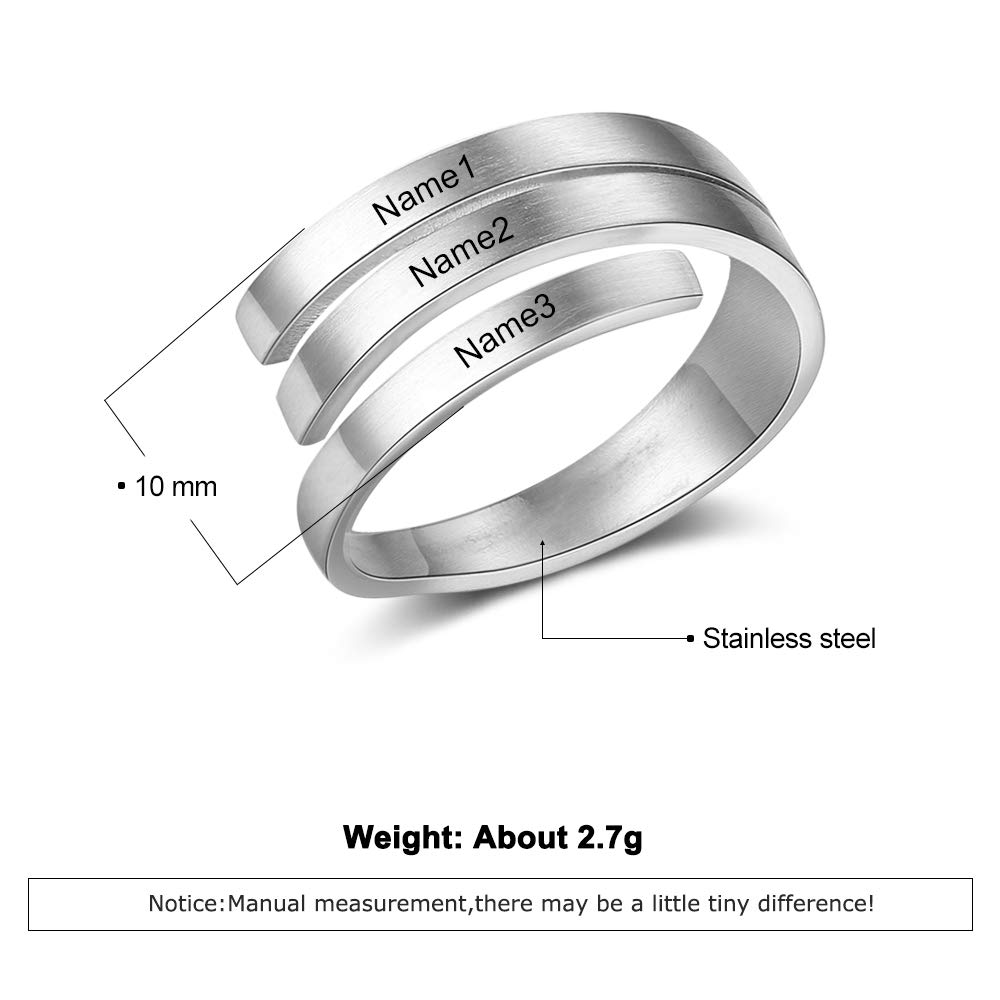 Ashleymade Personalized Adjustable Name Rings Free Engraved BFF Rings for Women Spiral rings Gift for Friend (3 names)