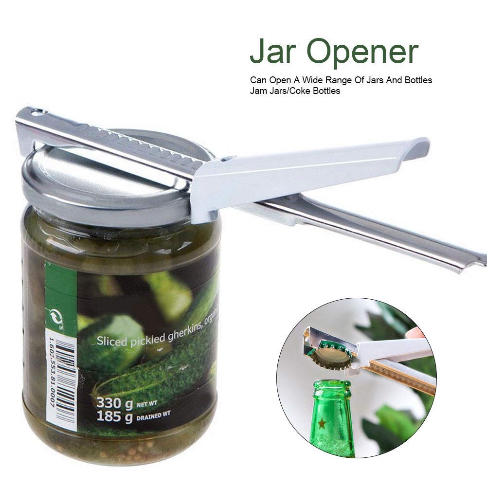 BORDSTRACT Stainless Steel Jar Opener, Swing Grip Adjustable Easily Open Bottle Opener Kit, Food Grade Crank Comfort Wine Opener for Children Elderly Arthritis Sufferer