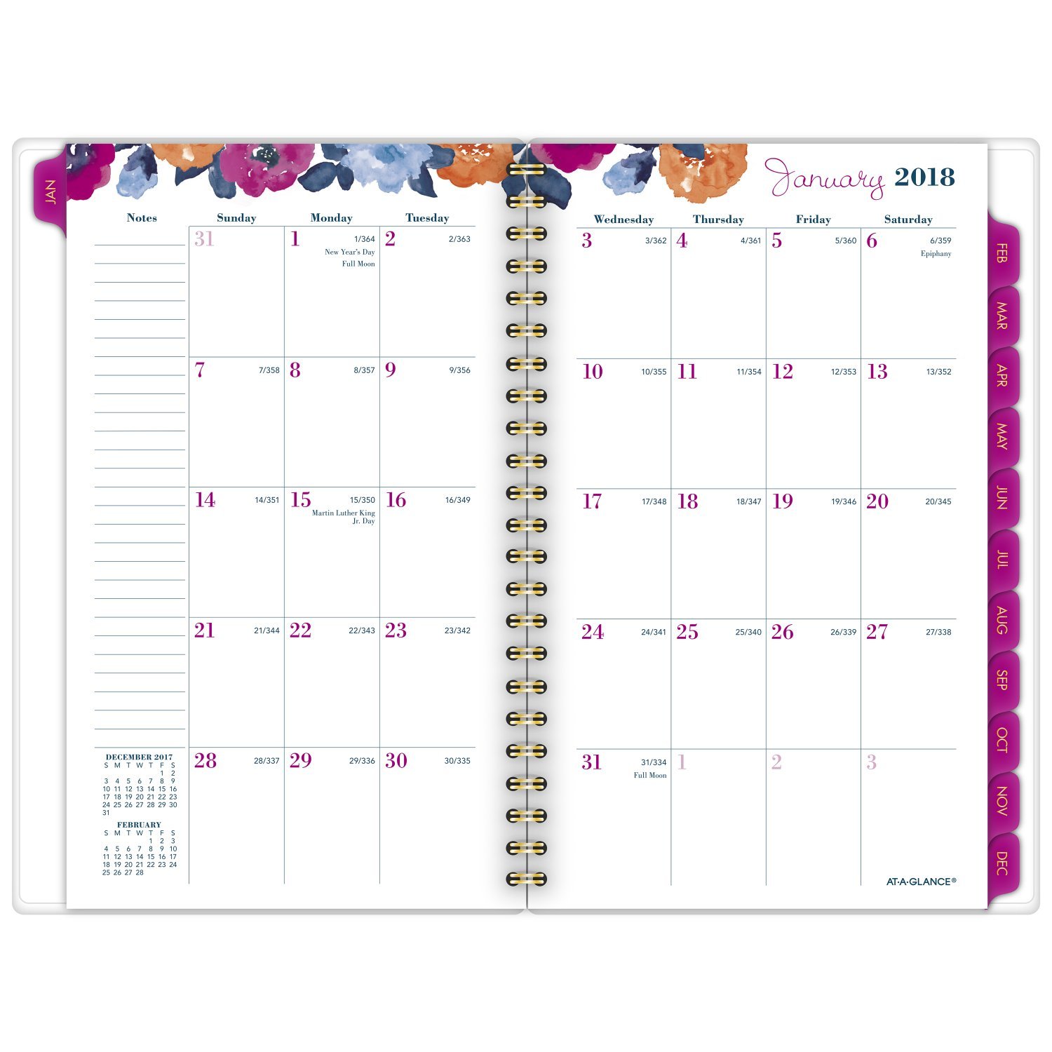 AT-A-GLANCE Weekly / Monthly Planner, January 2018 - December 2018, 4-7/8" x 8", Eva (1044-200)