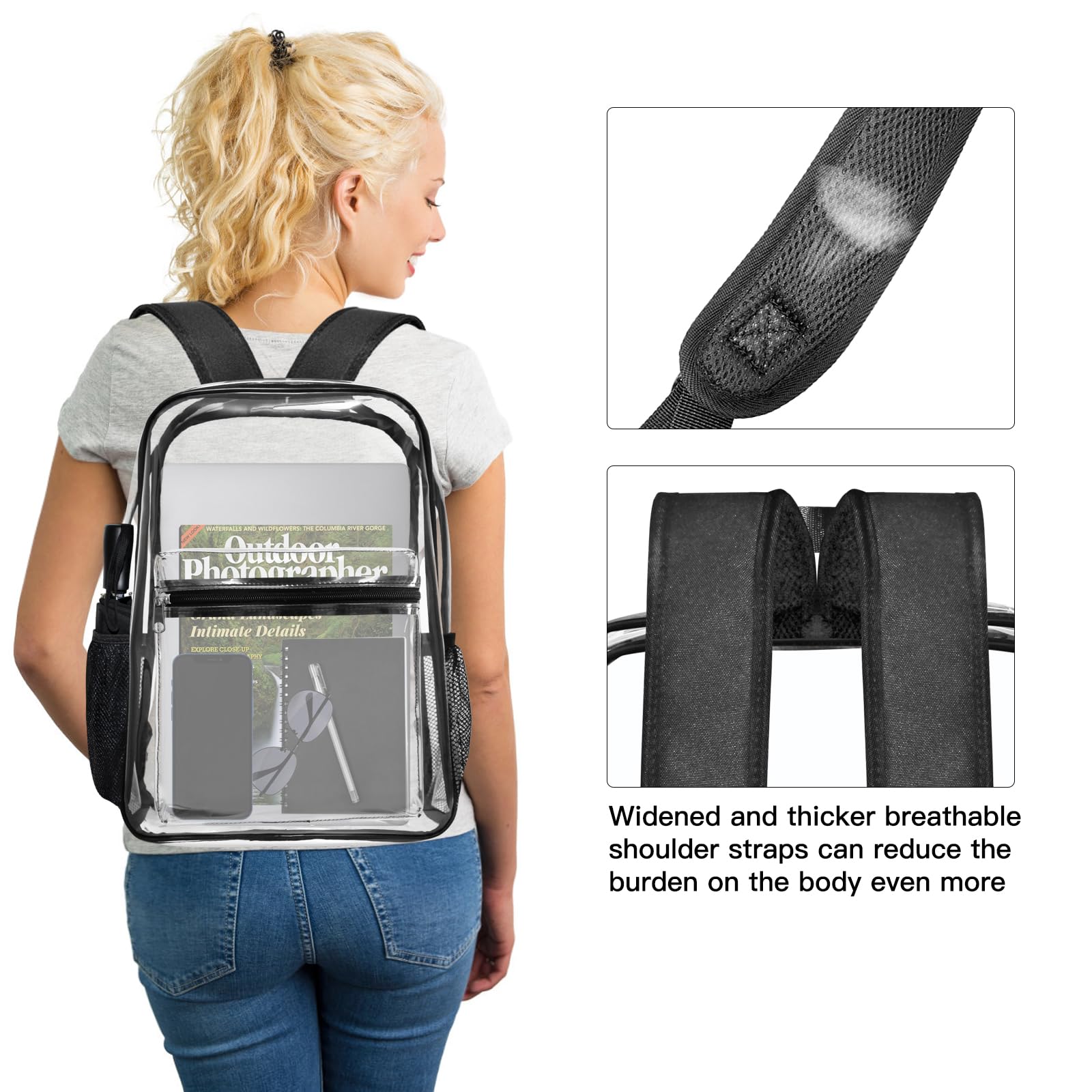 AZKAQA Clear Backpack Transparent See Through Backpack for Security Sports Work Travel Stadium Casual Daypack Backpacks