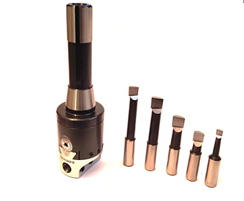 Boring Head 2" for Milling & Lathe Machine 1 Div: 0.0005" & 5 Pcs HSS Boring Bars (R8 Shank (7/16 UNF Drawbar))