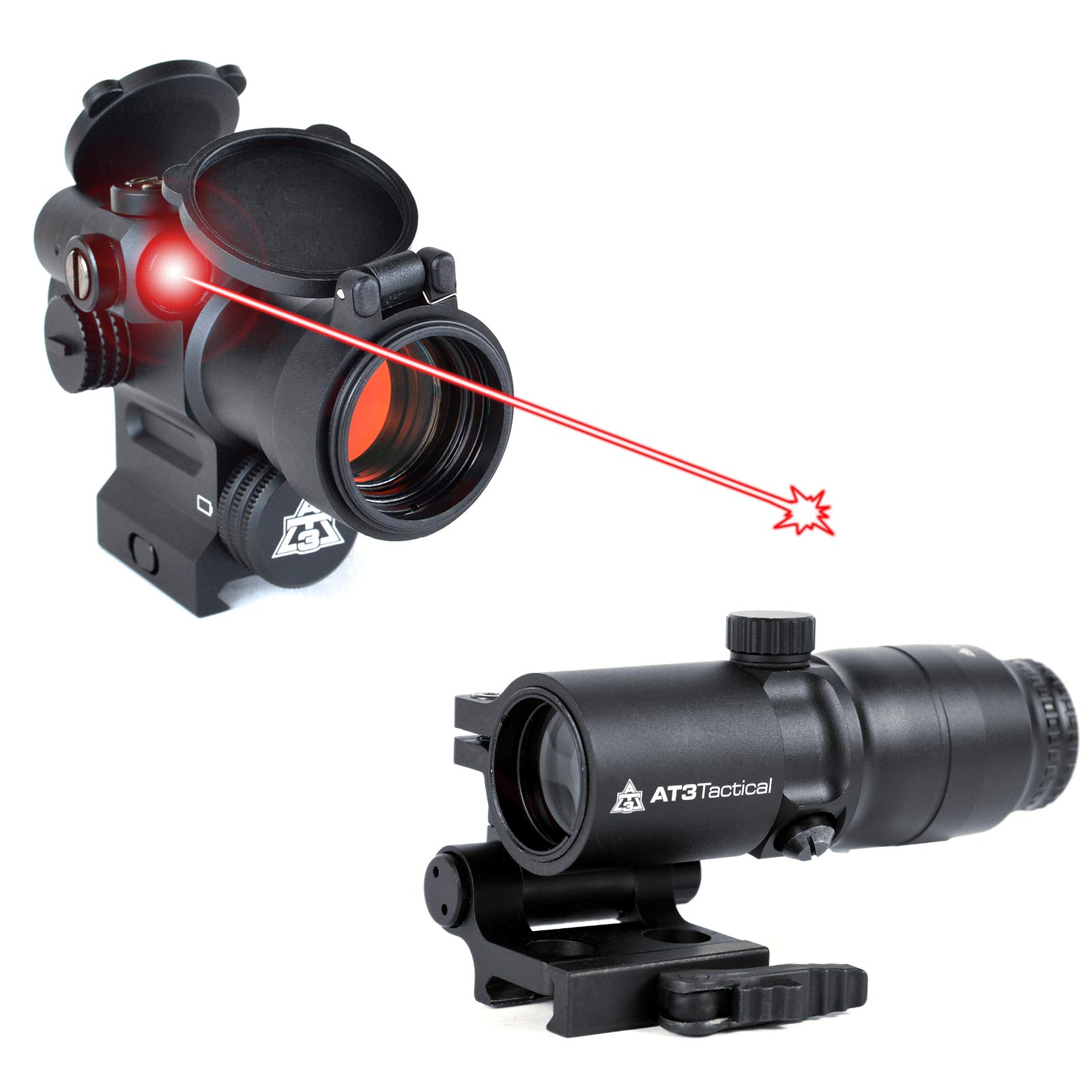 AT3 4X Magnified Red Dot with Laser Sight Kit - 2 MOA Red Dot with Laser Sight and 4X Magnifier