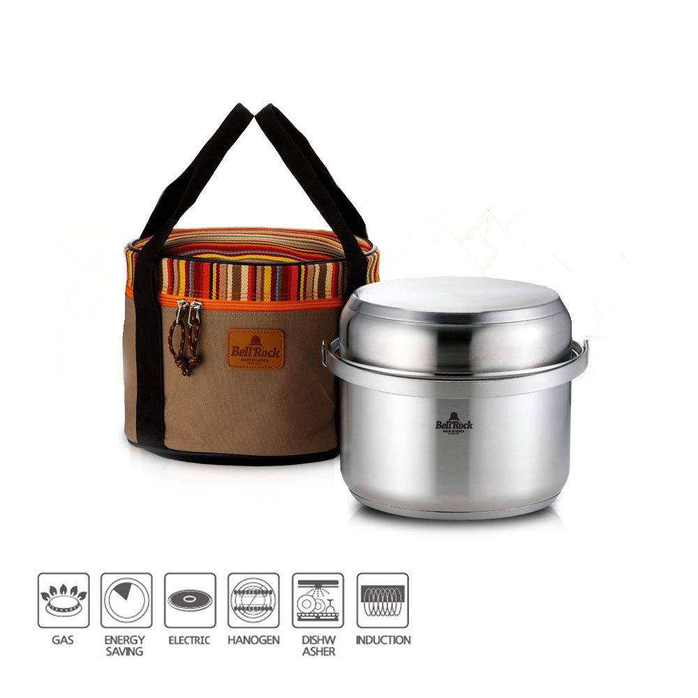 Bellrock Premium Quality Stainless Steel Camping Cookware 9 Piece Deluxe Family Cookset pots with Storage Bag and Coating frypan.