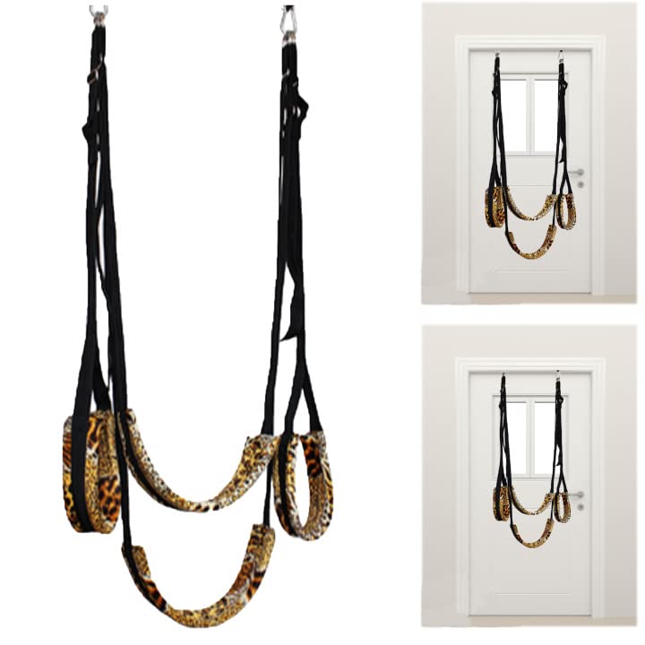 BDSM Leopard print over-the-door sex swing,door swing with padded seat,leg supports,adjustable straps, holds up to 330 pounds,Bondage Restraint Toy for Adult Couples, easy to install