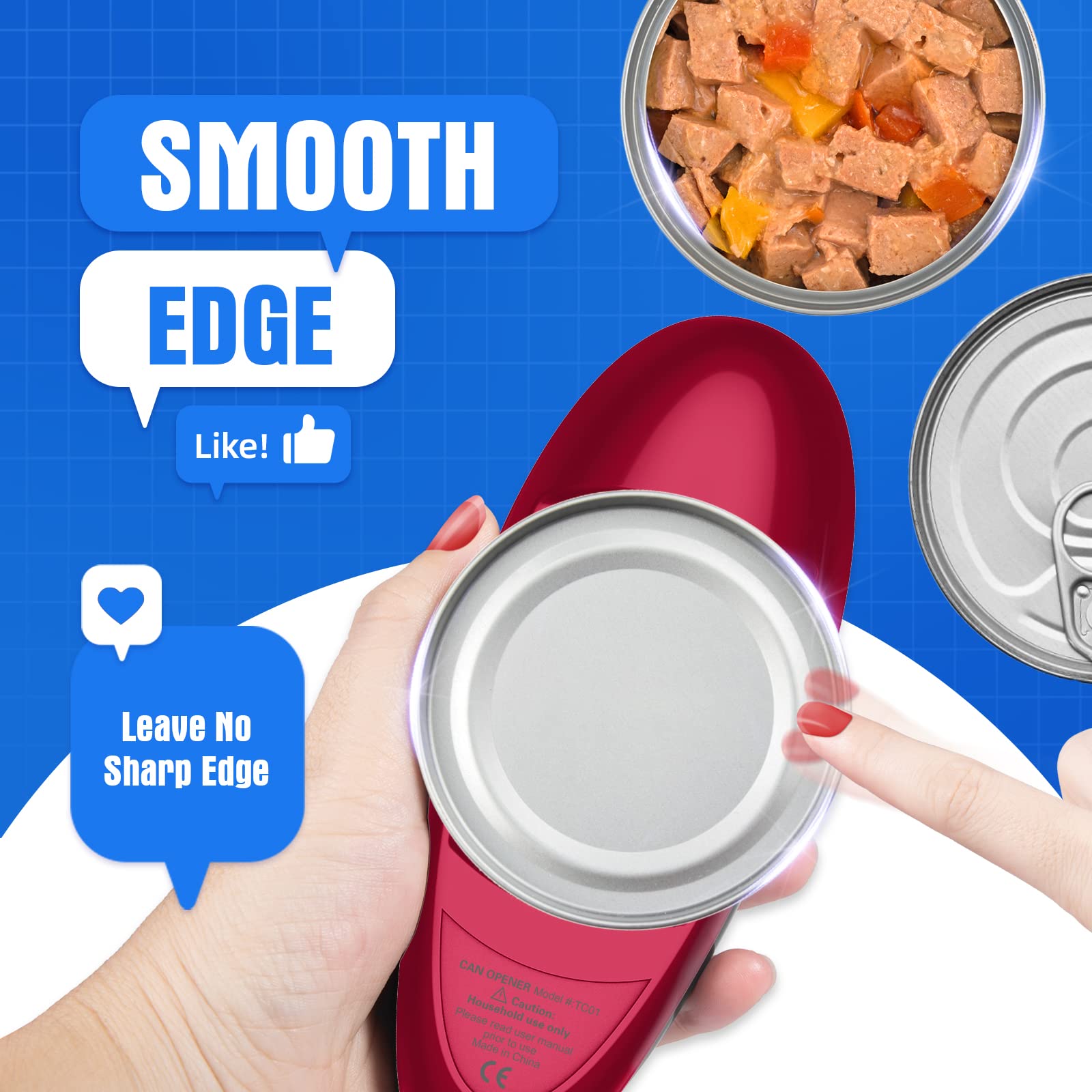 Automatic Electric Can Opener, Open Cans in One Click, Smooth Edge Handheld Can Opener, Hands Free Food-Safe Battery Operated Electric Can Openers, Kitchen Gadget Gift for Chefs, Arthritis and Seniors