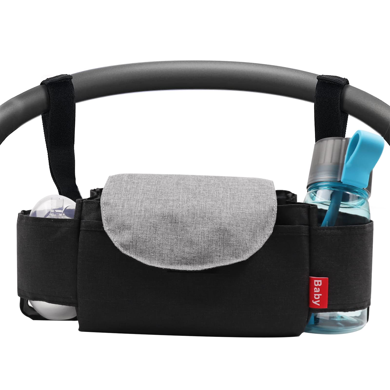 Baby Stroller Organizer,Universal Stroller Storage Bag,Stroller Accessories Bag with 2 Cup Holders,Adjustable Shoulder Strap,Portable Baby Bag,Stylish Universal Design Fits Any Strollers (Black)