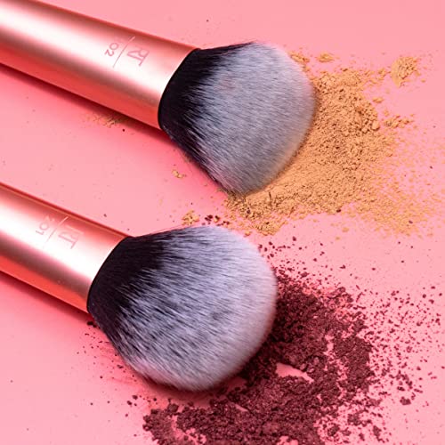 Real Techniques InstaPop Face Brush, For Liquid, Cream, & Powder Makeup, Blush, Bronzer, & Foundation Face Brush, Loose & Pressed Powder, Synthetic Bristles, Cruelty-Free & Vegan, Orange, 1 Count