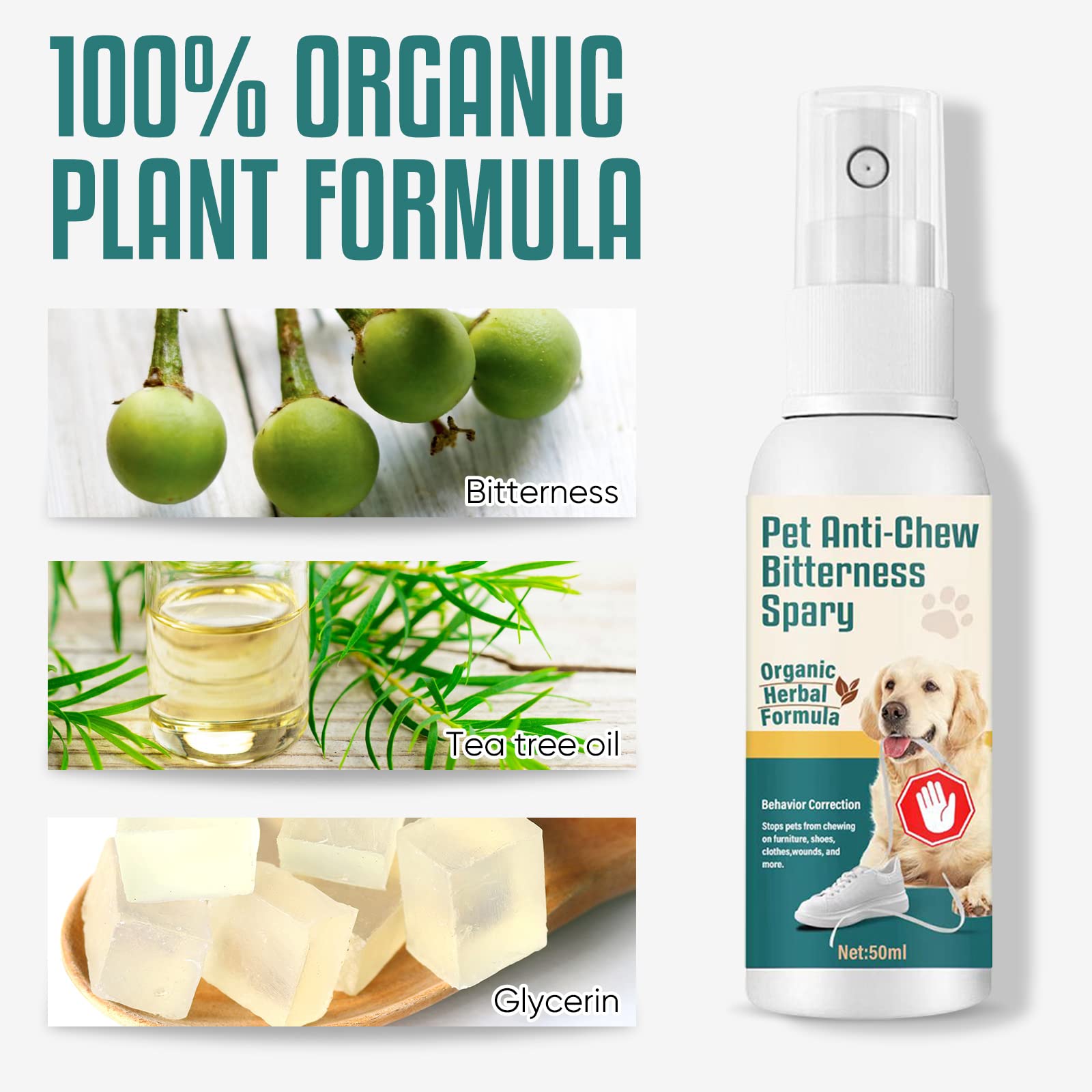 Bitter Spray for Dogs to Stop Chewing, Cat Deterrent Spray, Training Corrector for Puppies,Dogs and Cats, Natural Based and Safe for Pets