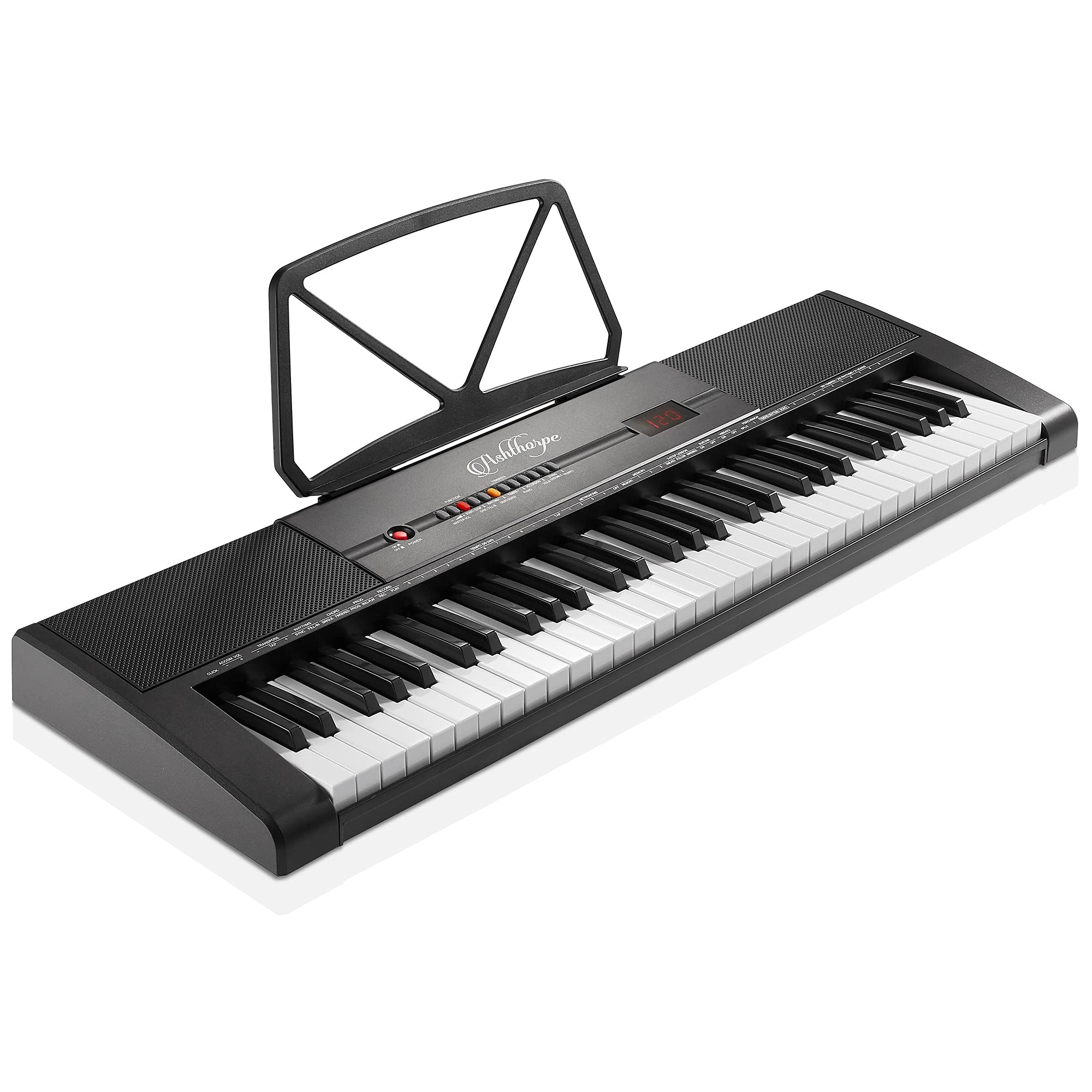 Ashthorpe 61-Key Digital Electronic Keyboard Piano, Beginner Kit with Stand, Bench, Headphones, Mic and Keynote Stickers