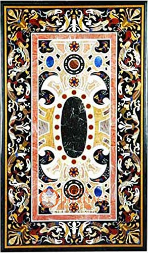 Black Top Marble Inlay Dining Hallway Table Pietra Dura Italian Design Furniture Decor | 48"x36" Inches