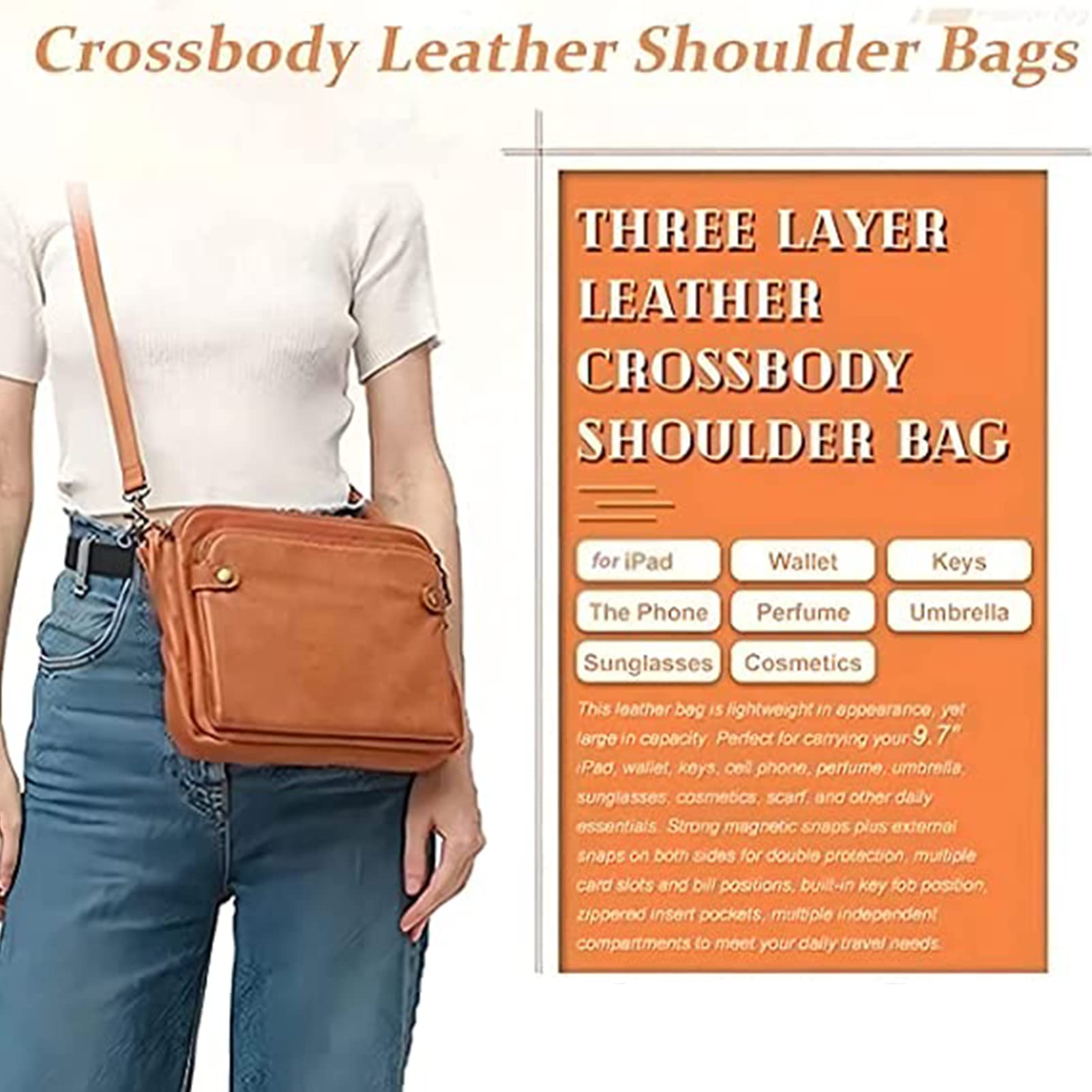 BOBOROI Crossbody Leather Shoulder Bags and Clutches for Women, Women's Purses and Handbags Small Size, Multiple Compartments (blue)