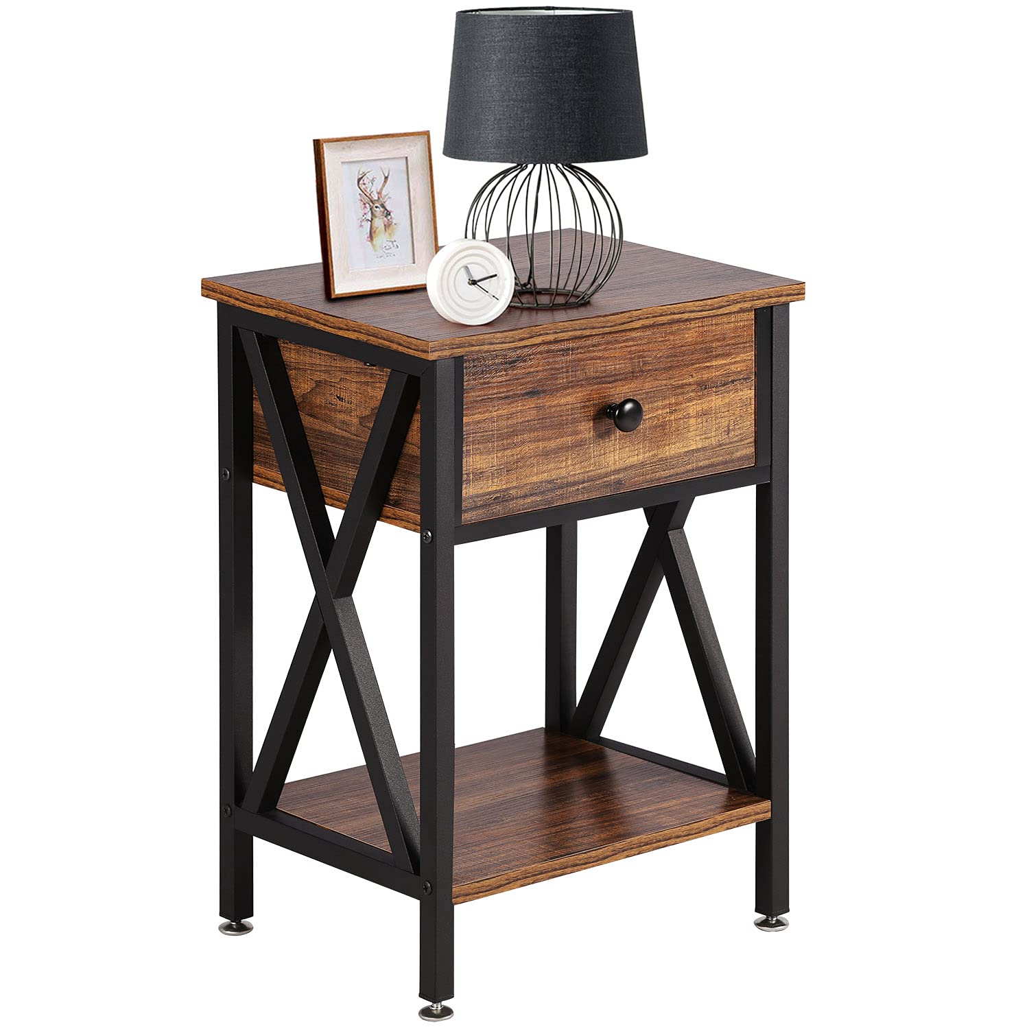 VECELO Nightstands, Modern End Side Tables,Night Stand Set of 2 with Drawer &Storage Shelf for Bedroom Living Room Lounge