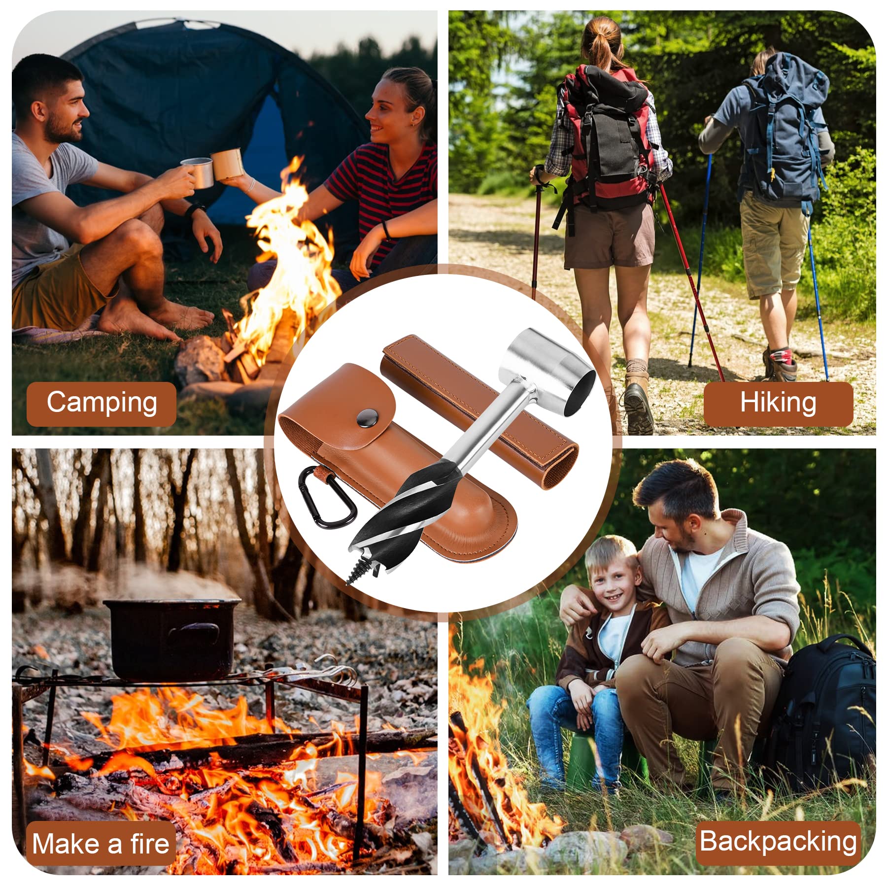 Bushcraft Hand Auger Wrench Bushcraft Gear and Equipment Settlers Wrench Survival Tools Scotch Eye Wood Auger Drill Peg and Manual Hole Maker Multitool for Outdoor Backpacking Camping Bushcrafting