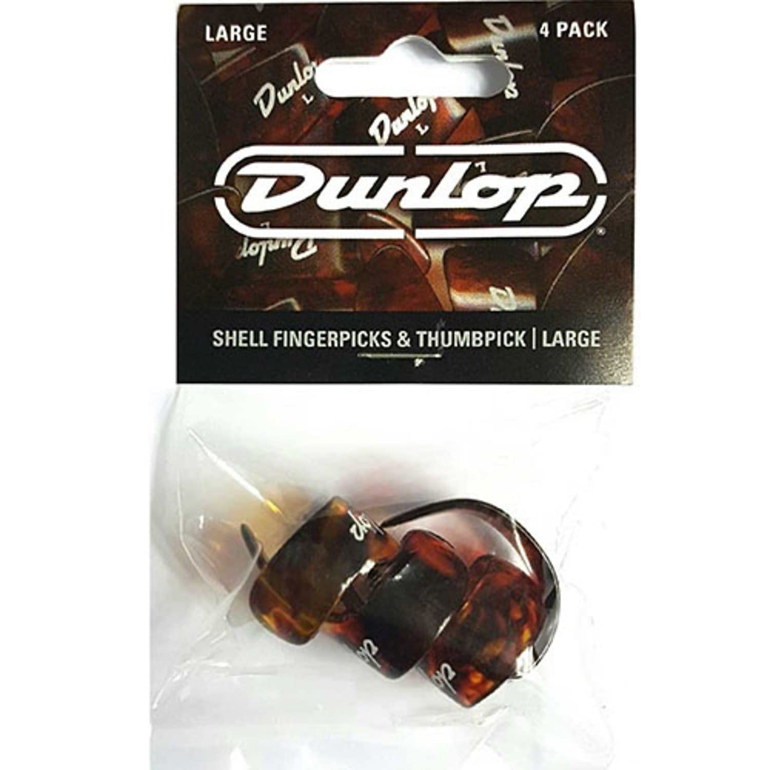 JIM DUNLOP Shell Plastic Finger & Thumbpicks, Large, 4/Player's Pack
