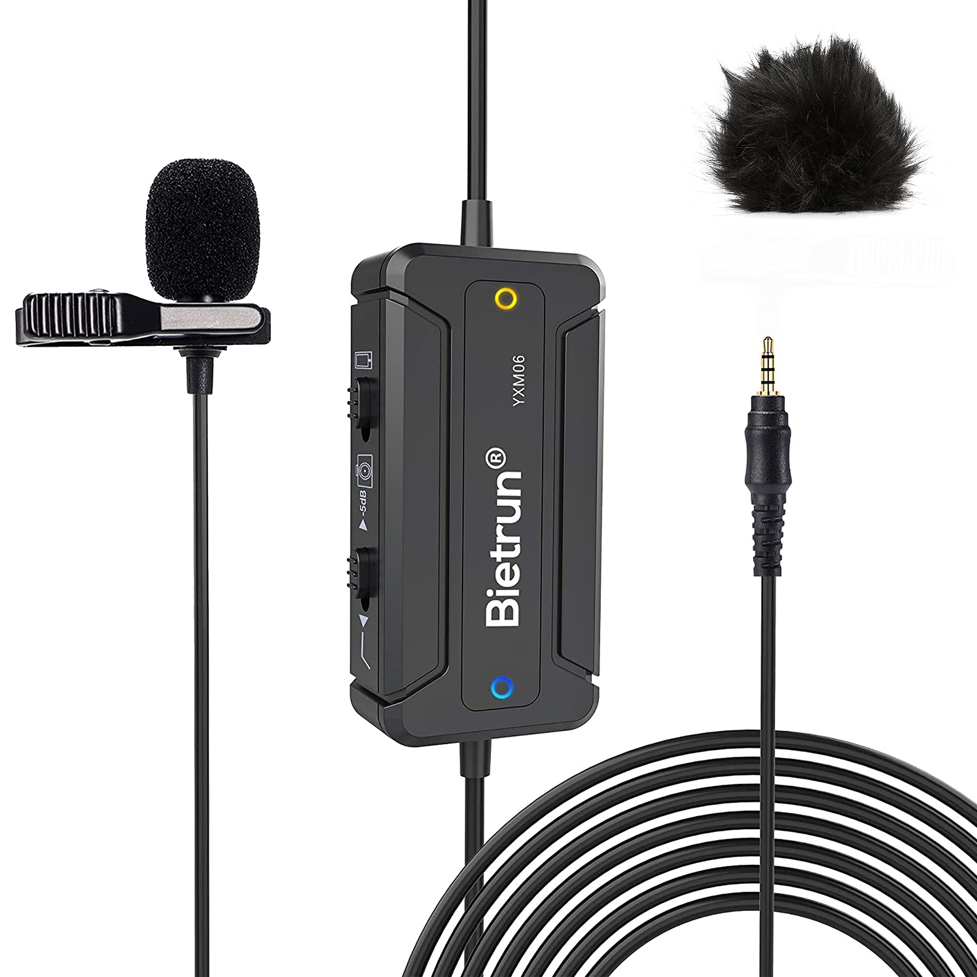 Bietrun Lapel Microphone for iPhone/Android Phone/DSLR Camera/Pad with Noise Cancelling, Omnidirectional Professional Wired Clip On Lavalier Mic for Interview, YouTube, Tiktok, Recording(19.6Ft)