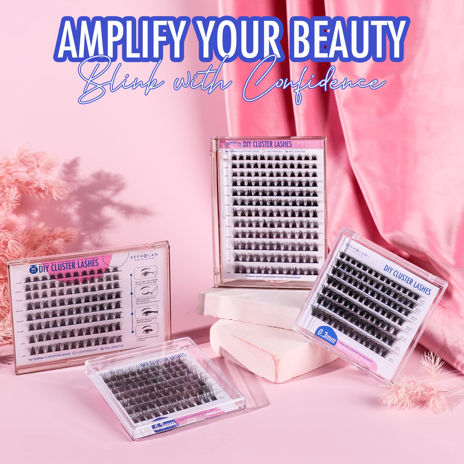 Bepholan Lash Clusters 84pcs DIY Eyelash Extension lndividual Lashes Natural Lash Clusters Wispy Cluster Lashes Lash Extension Clusters False Mink Lash Cluster Mix Black C03B-84B
