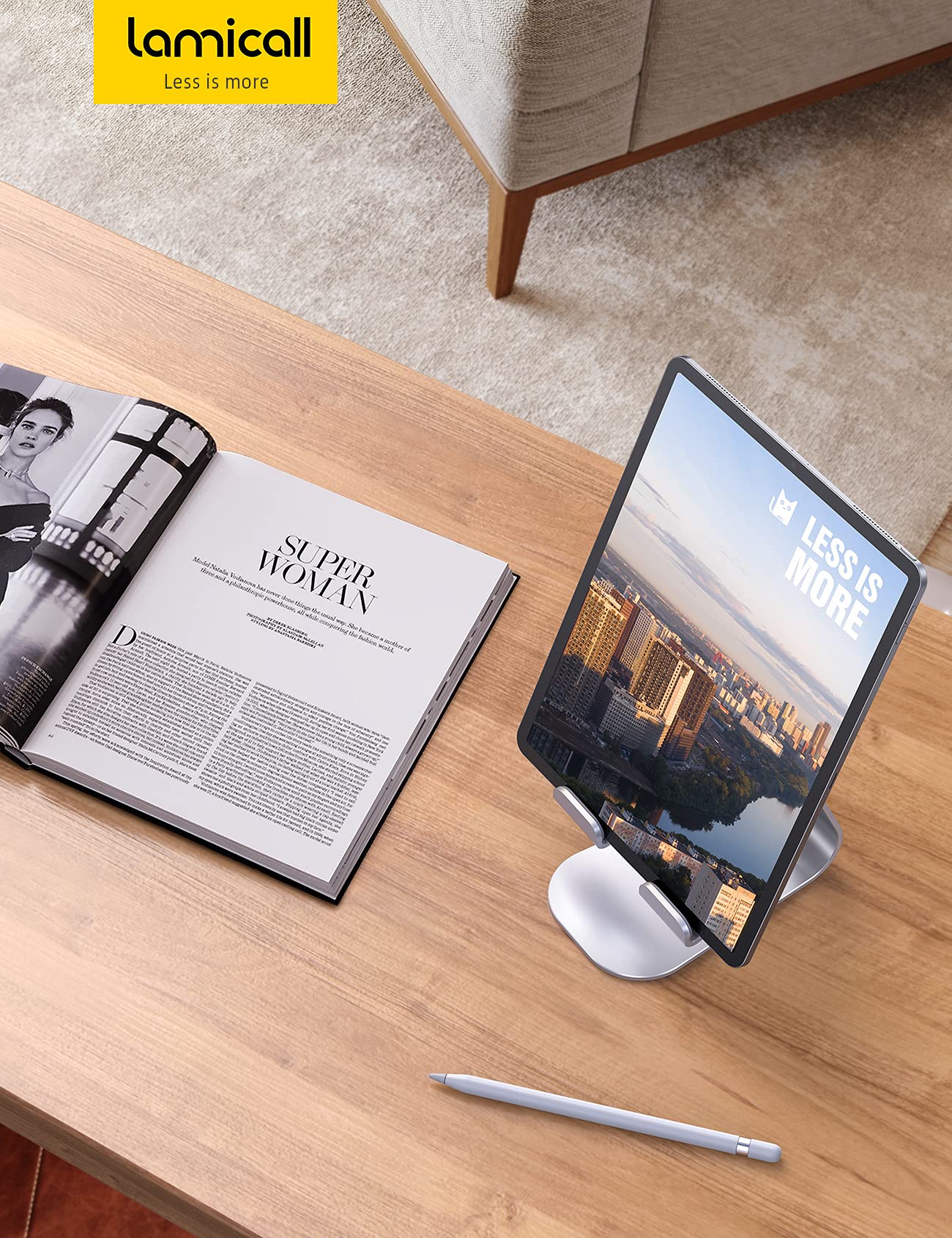 Lamicall Tablet Stand, Adjustable Tablet Holder - Desktop Stand Dock Holder Compatible with 4-13" Tablet Such as iPad Pro 11, 9.7, 10.5, 12.9 Air Mini 4 3 2, Kindle, Nexus, Tab, Silver