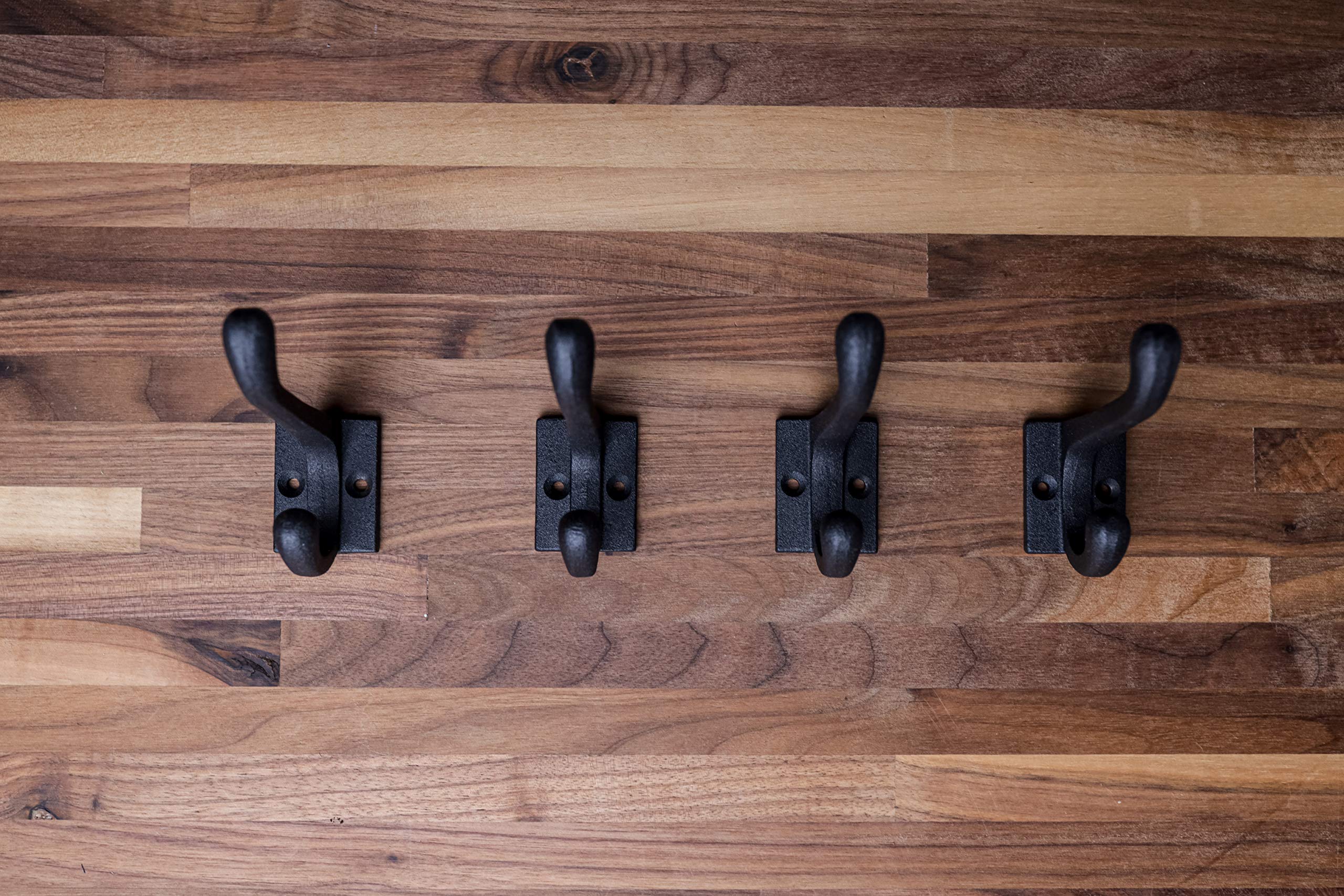 CRAFTSMAN ROAD Vintage Cast Iron Wall Hooks (Black Texture Finish, Set of 4) - Rustic, Farmhouse Coat Hooks | Great for Coats, Bags, Towels, Hats | Classic Stout