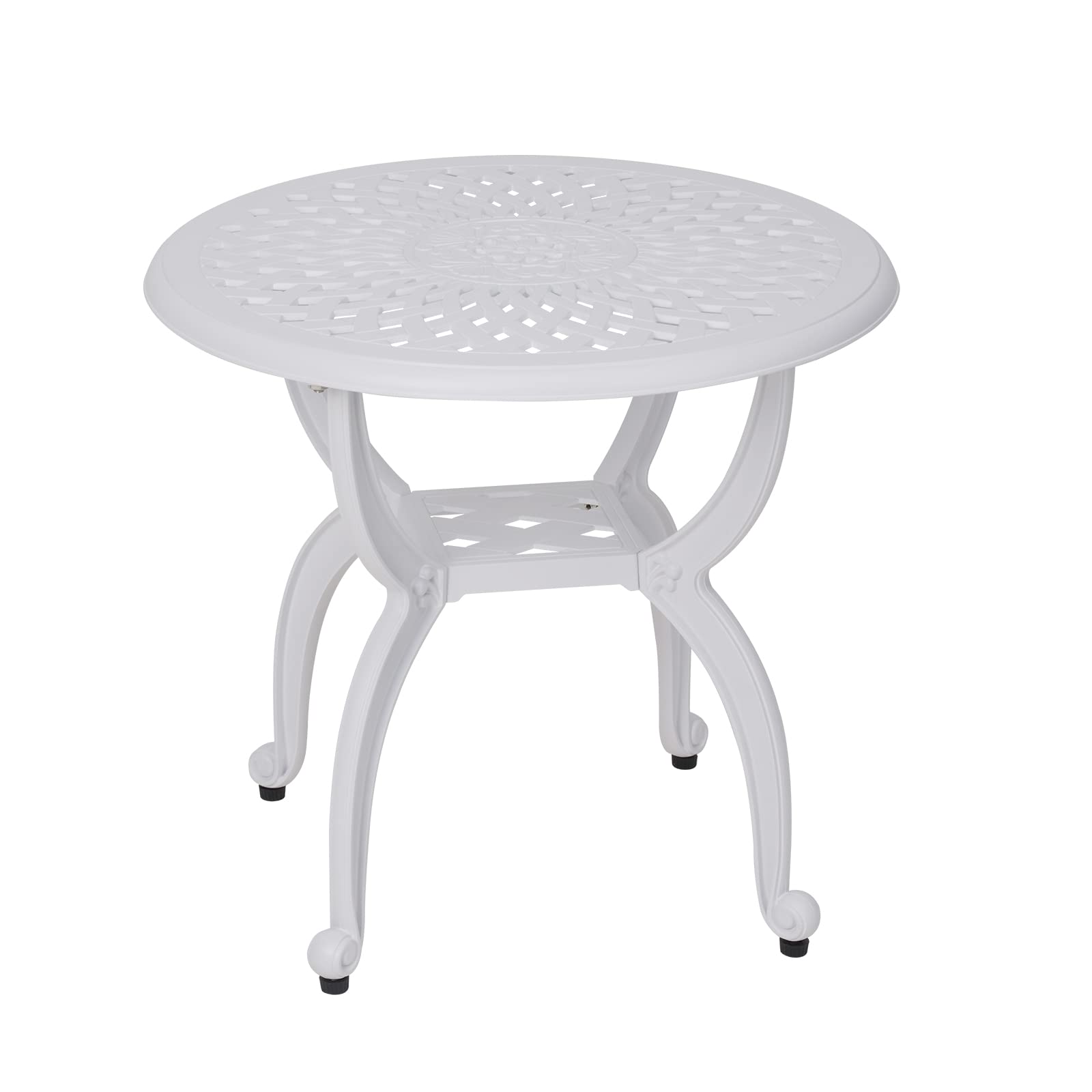 C/G Outdoor Side Tables,Cast Aluminum Patio End Tables,Anti-Rust Coffee Table for Garden Patio Lawn (Round-end Tables, White)