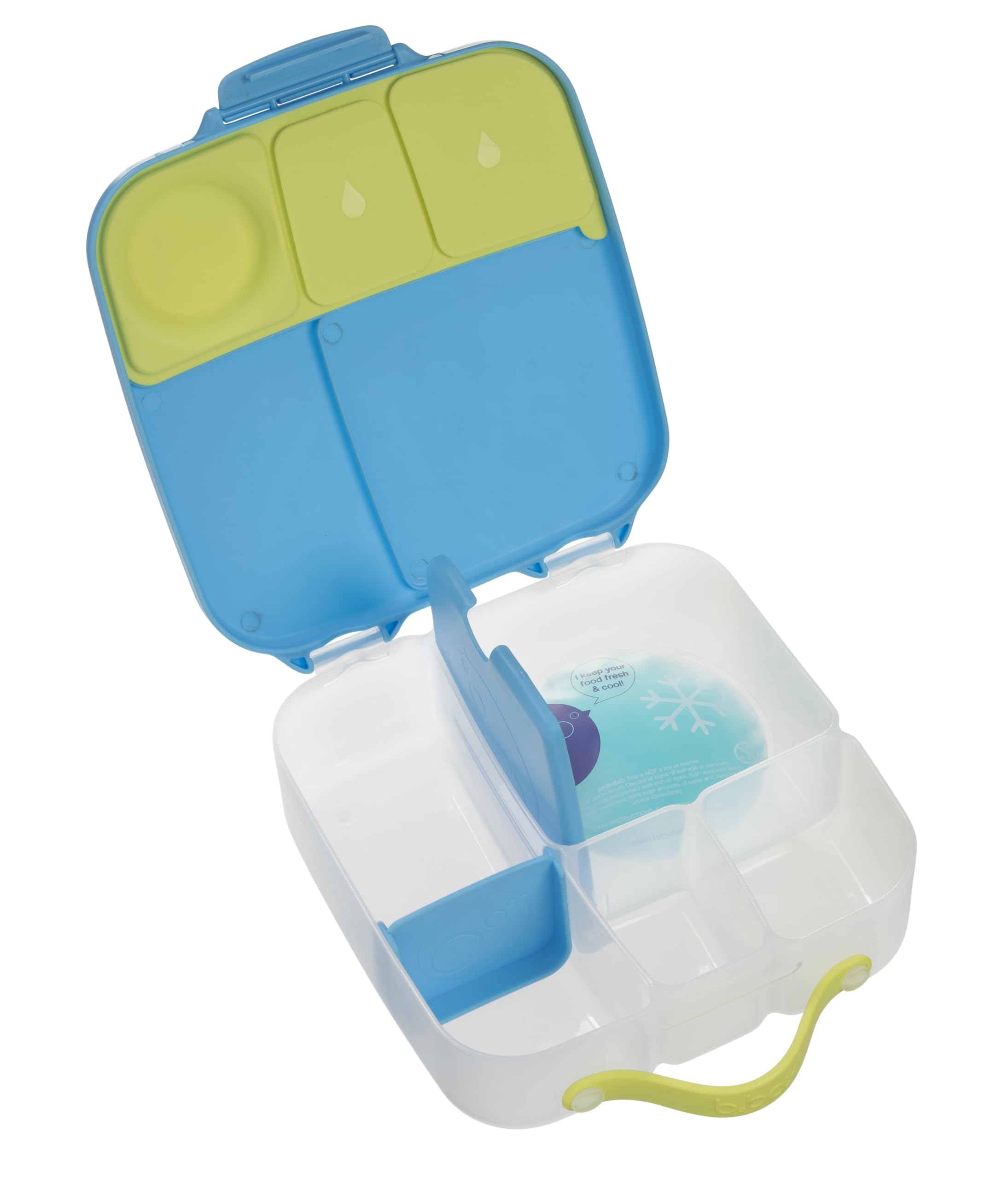 b.box Lunch Box for Kids | Bento Box | 4 Compartments (2 Leak proof), Large Size for Big Appetites | Gel Cold Pack Included | School Supplies | Kids 3+ years (Ocean Breeze, 2L capacity)