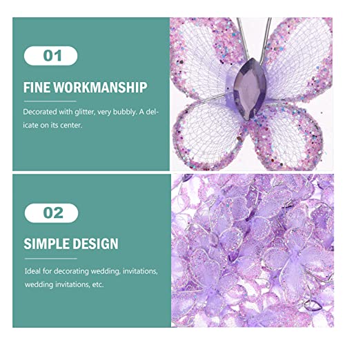 Sheer Mesh Wire Glitter Butterfly, Wedding Decorative Butterflies Decors with Gem, Craft Organza Butterflies for DIY Craft Wedding Home Decor, 50pcs