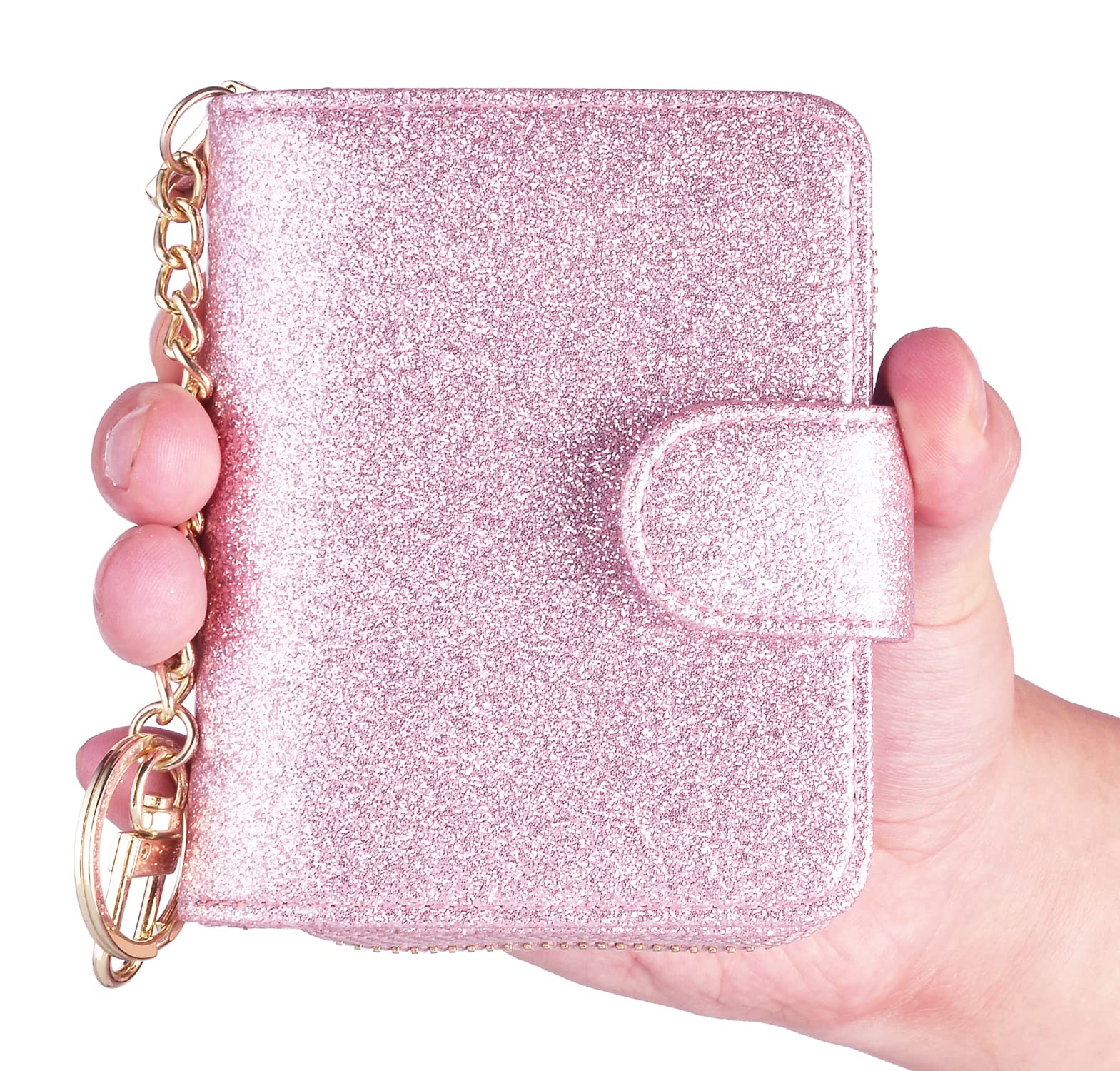 Beurlike Women's RFID Credit Card Holder Organizer Case Leather Security Wallet (Upgrade a (10 Accordion/Key Ring) - Glitter RoseGold)