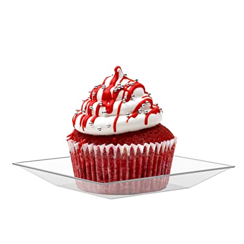 Mini Disposable Appetizer Plates - 100 Pack 2.95 In. x 2.95 in. Crystal Clear Plastic Dessert Plates - Elegant Design for Weddings, Birthdays, and Formal Parties - Stackable and Convenient - BPA Free