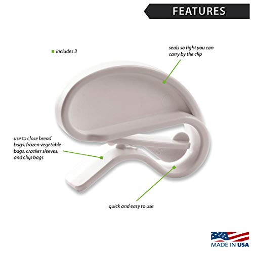 Rada Cutlery Quick Grip Chip Snack Bag Clips – Heavy Duty Food Sealer, Made in USA, 3 Pack, White