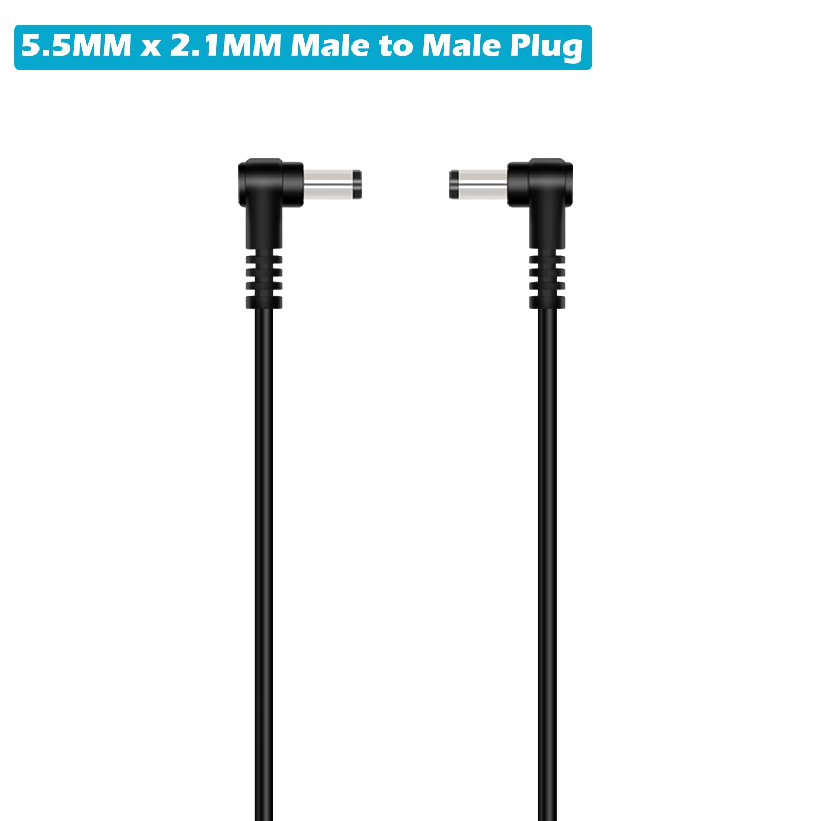 Fancasee (2 Pack 1 ft 5.5mm x 2.1mm 90 Degree Right Angle Male to Male Right Angle DC Power Adapter Cable Cord for IP Camera CCTV Surveillance Security Camera LED Strip DVR Router Invoice Printer
