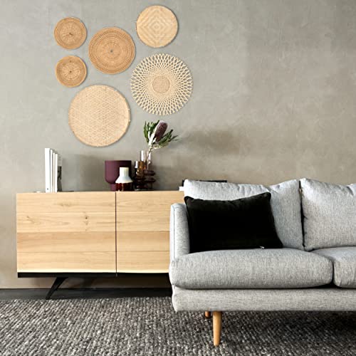 b.spoke Hanging Wall Basket Decor β Set of 6 Handmade Decorative Boho Woven Wall Baskets - Round Natural Bamboo, Wicker, Rattan Wall Decor for Your Home