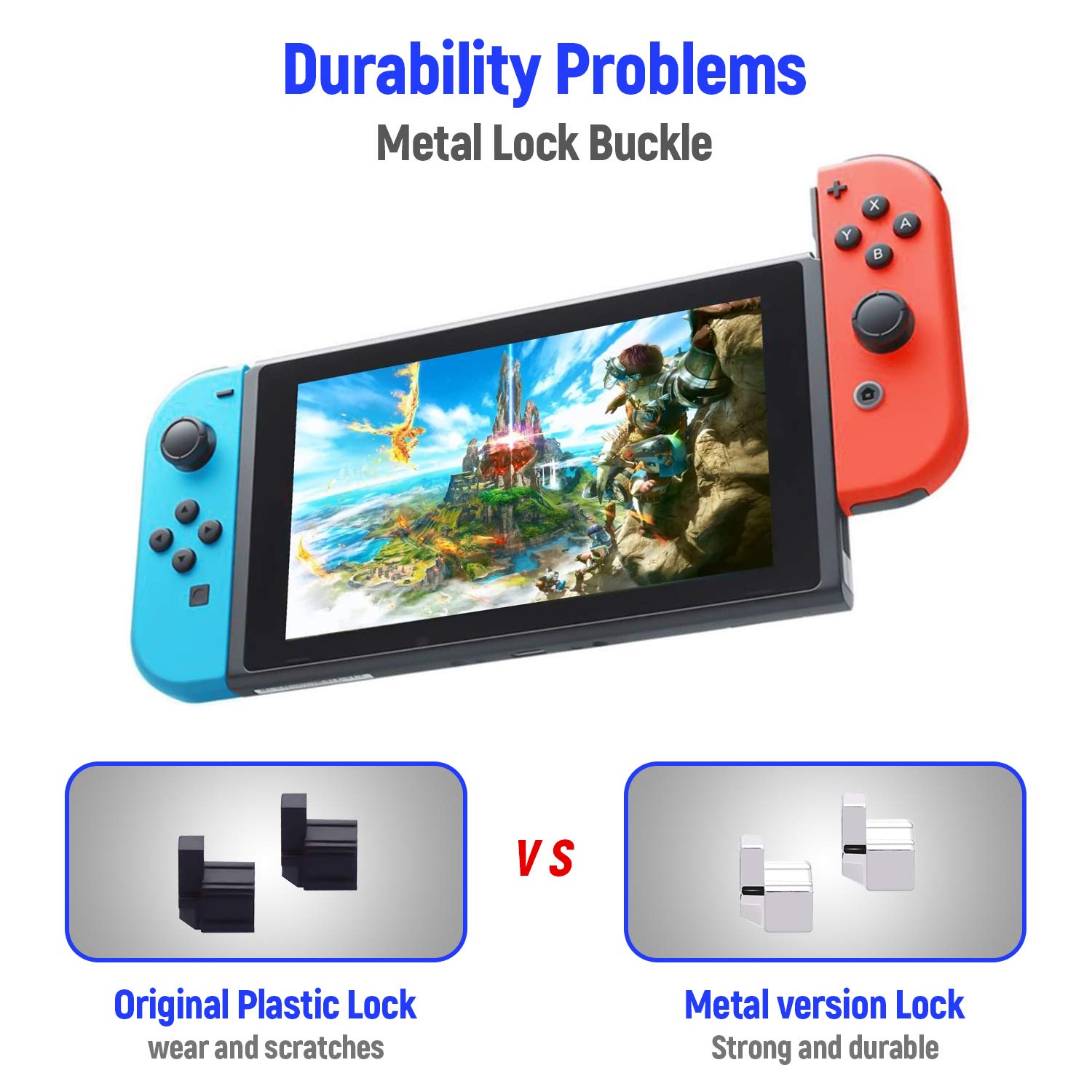 Mcbazel Replacement Metal L/R Lock Buckle Set with Open Tool for N-Switch Joy-Con
