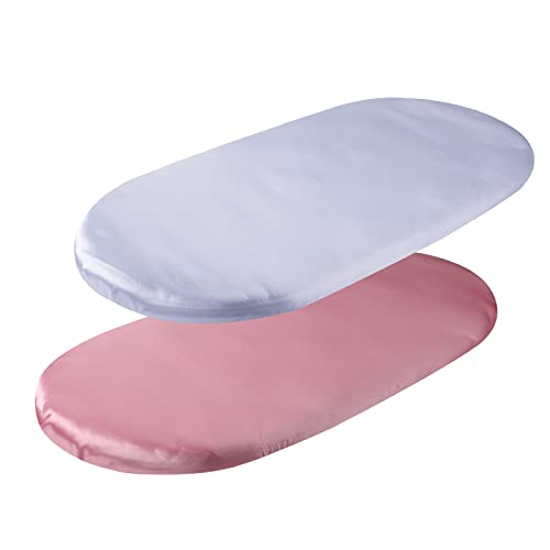 Satin Bassinet Sheet Set 2 Pack Ultra Soft Silk Fit for Rectangle, Hourglass, Oval Bassinet Mattress Protect for Baby Hair and Skin Cradle or Bassinet Sheets, Pink & White