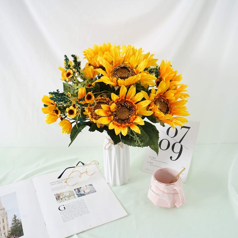 Beferr Artificial Sunflower Bouquet Fake Silk Sunflower Heads for Garden Art Home Table Party Wedding Decor