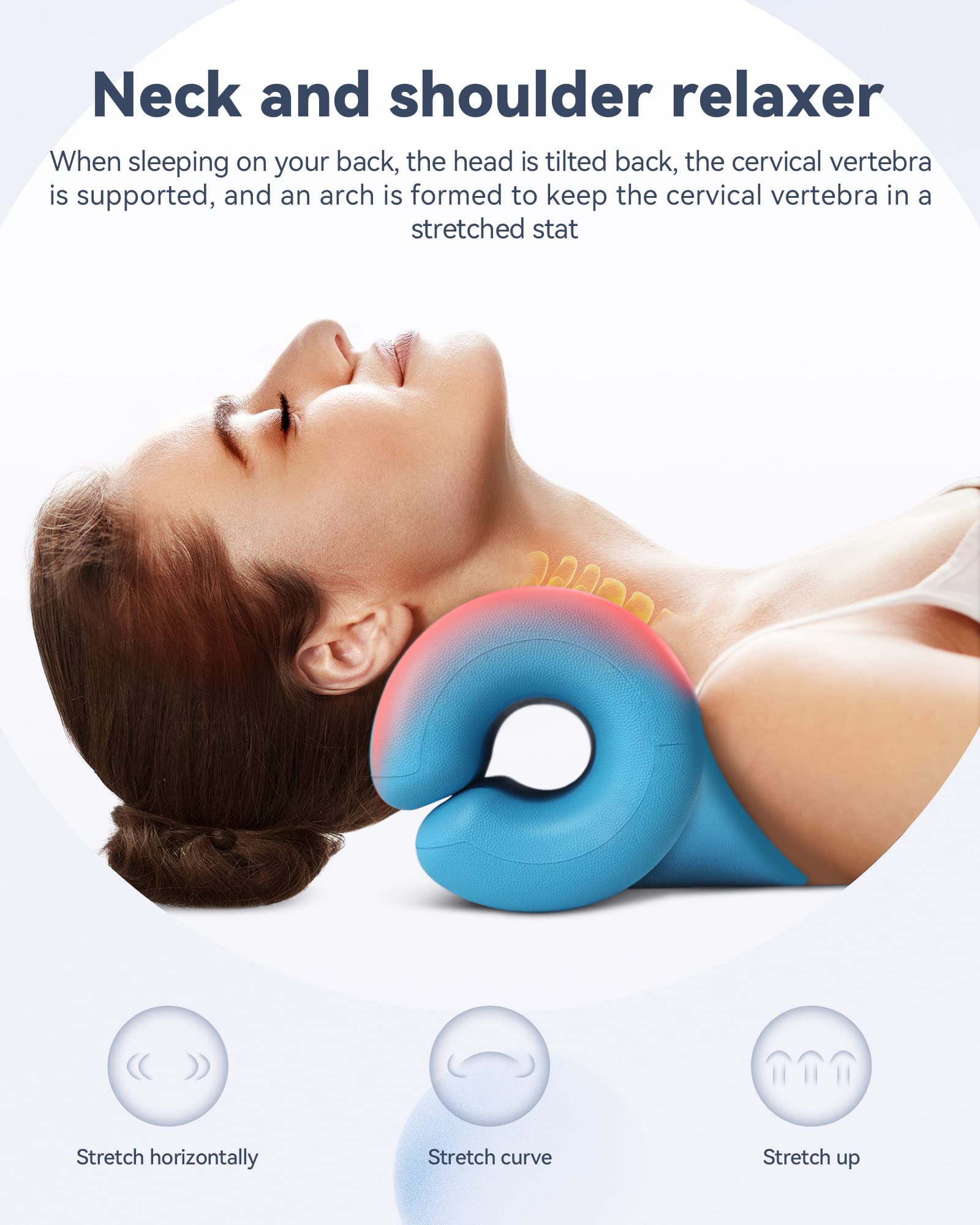 BLABOK Neck Stretcher Neck and Shoulder Relaxer,Portable Cervical Traction Device Neck Stretcher,Neck Posture Corrector Chiropractic Pillow for TMJ Pain Relief and Cervical Spine Alignment-Blue