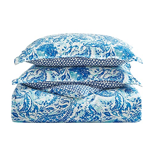Poppy & Fritz - King Comforter Set, Reversible Cotton Bedding with Matching Shams, Medium Weight for All Seasons (Brooke Blue, King)